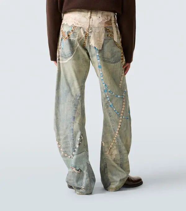 Acne Studios Distressed Printed Barrel-leg Jeans - Blue