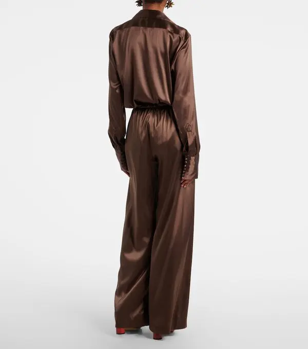 Dries Van Noten Mid-rise Silk-blend Straight Leg Pants