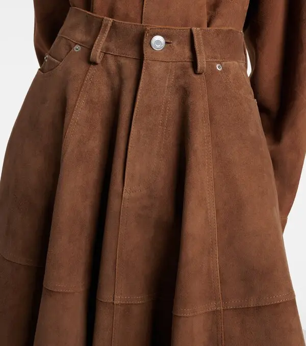 Ami Pleated Suede Midi Skirt