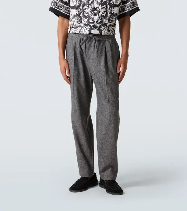 Dolce & Gabbana Herringbone Wool-blend Wide-leg Trousers