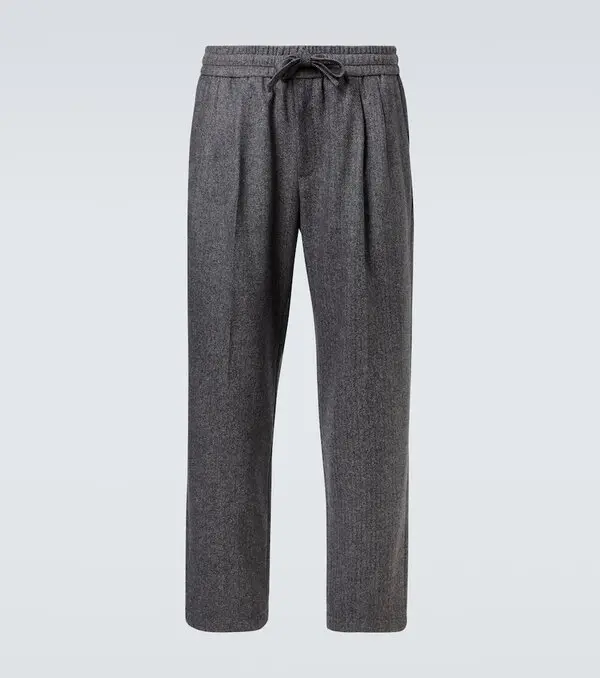 Dolce & Gabbana Herringbone Wool-blend Wide-leg Trousers - Grey