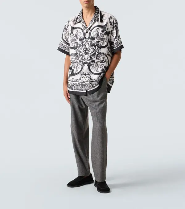 Dolce & Gabbana Herringbone Wool-blend Wide-leg Trousers