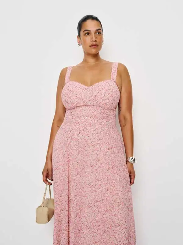 REFORMATION Lela Lace-trimmed Midi Dress - Pink