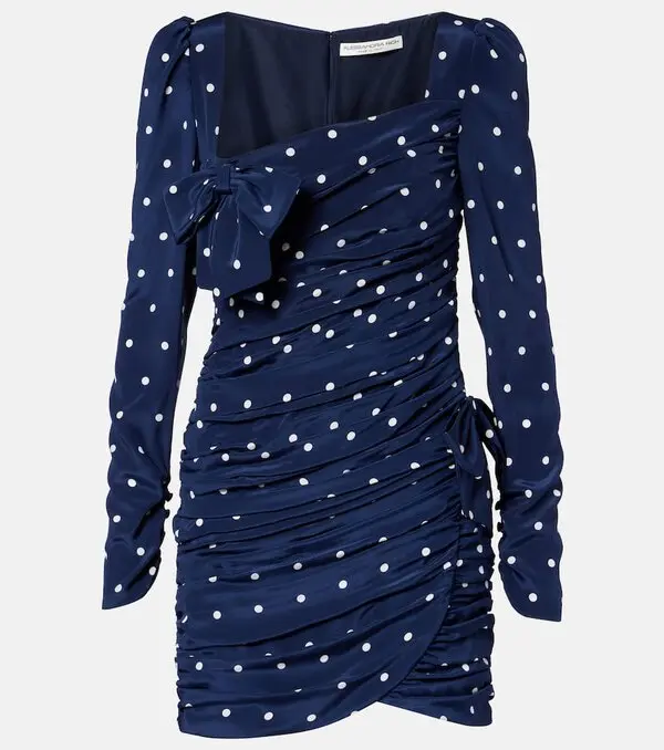 Alessandra Rich Bow-detail Polka-dot Draped Minidress - Blue