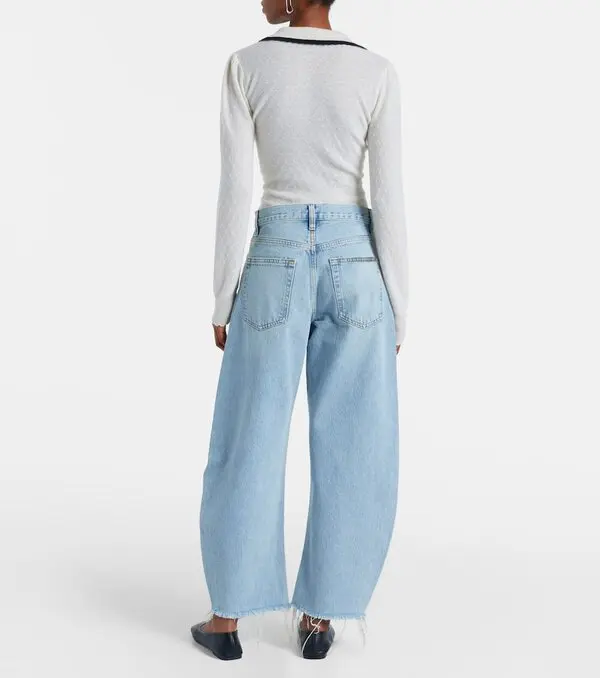 FRAME Bubble Crop High-rise Barrel-leg Jeans - Blue