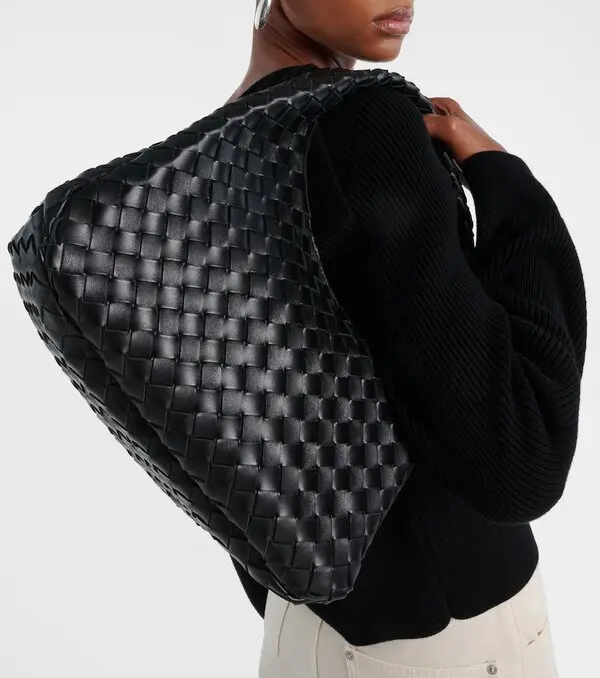Bottega Veneta Campana Leather Shoulder Bag - Black