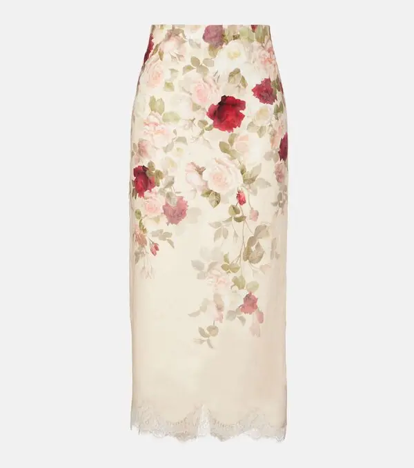 Zimmermann Hypnotic Floral Linen Pencil Skirt