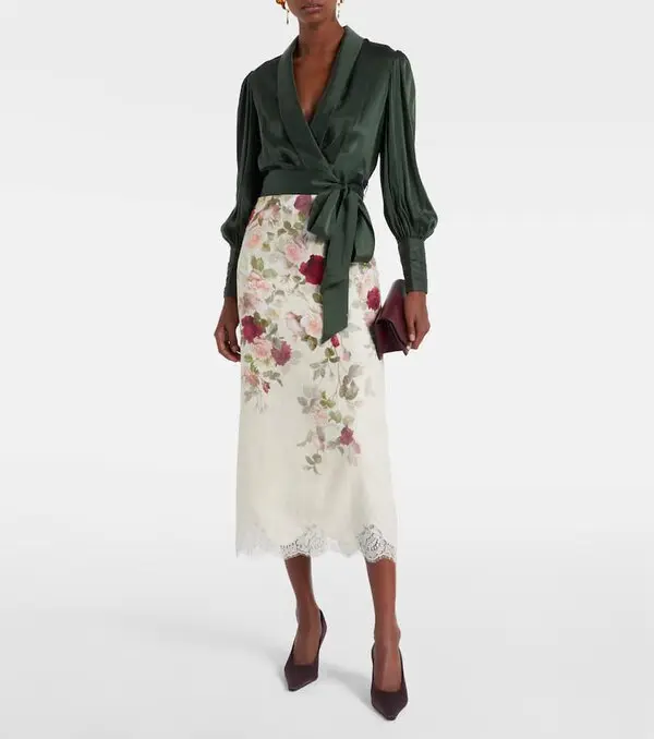 Zimmermann Hypnotic Floral Linen Pencil Skirt