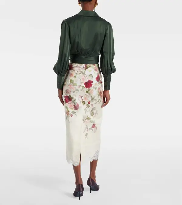 Zimmermann Hypnotic Floral Linen Pencil Skirt