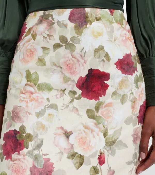 Zimmermann Hypnotic Floral Linen Pencil Skirt
