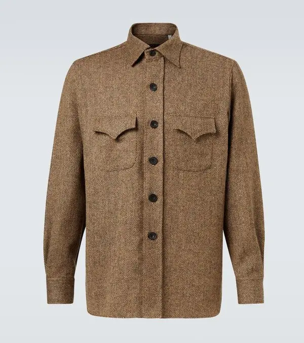 Rubinacci Herringbone Wool Western Shirt
