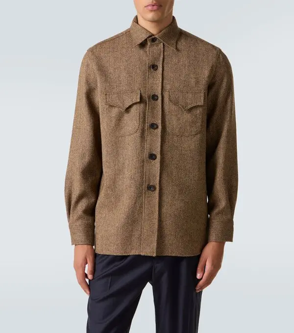 Rubinacci Herringbone Wool Western Shirt