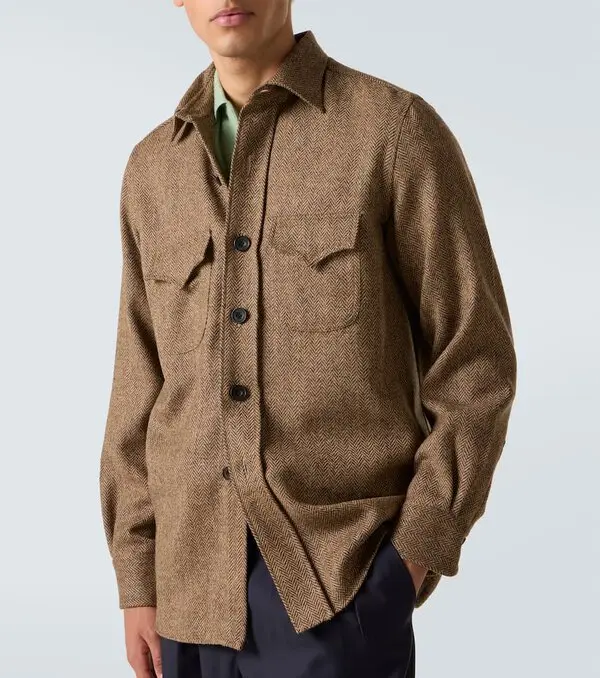 Rubinacci Herringbone Wool Western Shirt