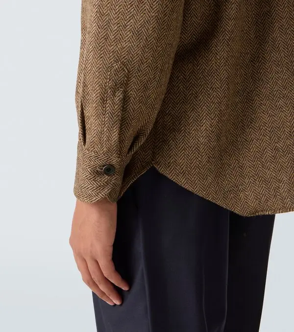 Rubinacci Herringbone Wool Western Shirt