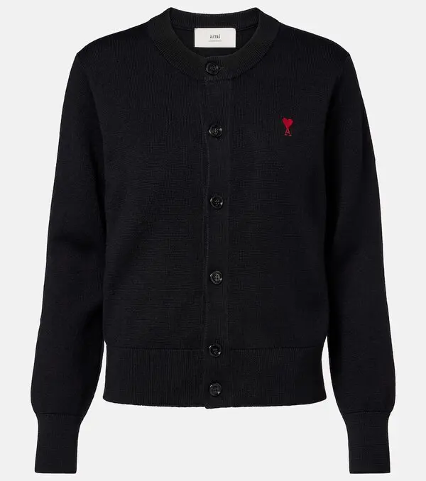 AMI Paris De Coeur Wool Cardigan - Black