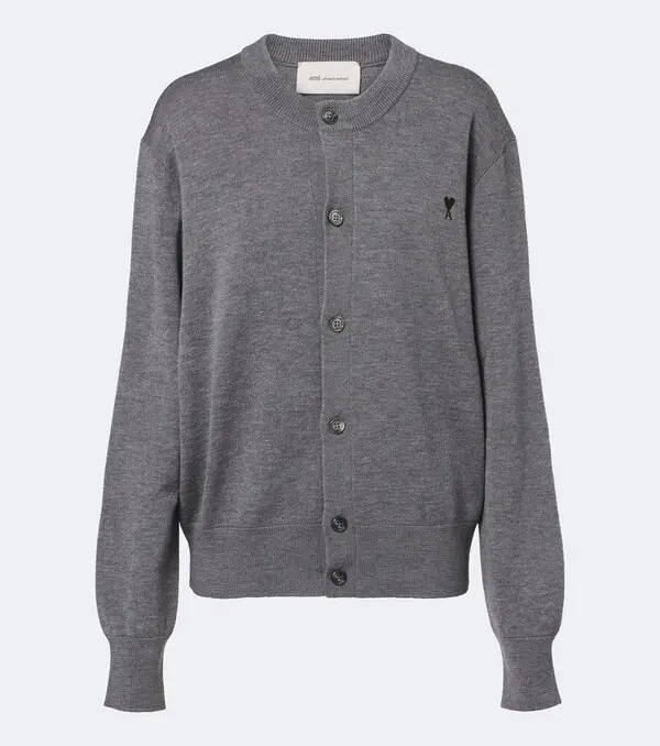 AMI Paris De Coeur Wool Cardigan - Grey
