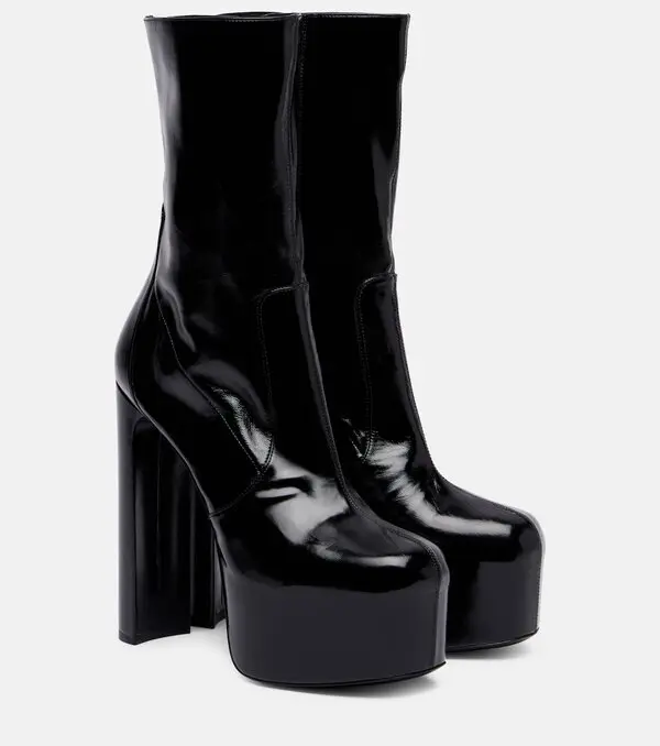 Saint Laurent Billy 95 Leather Platform Mid-calf Boots - Black