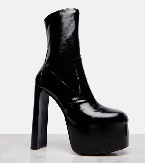 Saint Laurent Billy 95 Leather Platform Mid-calf Boots