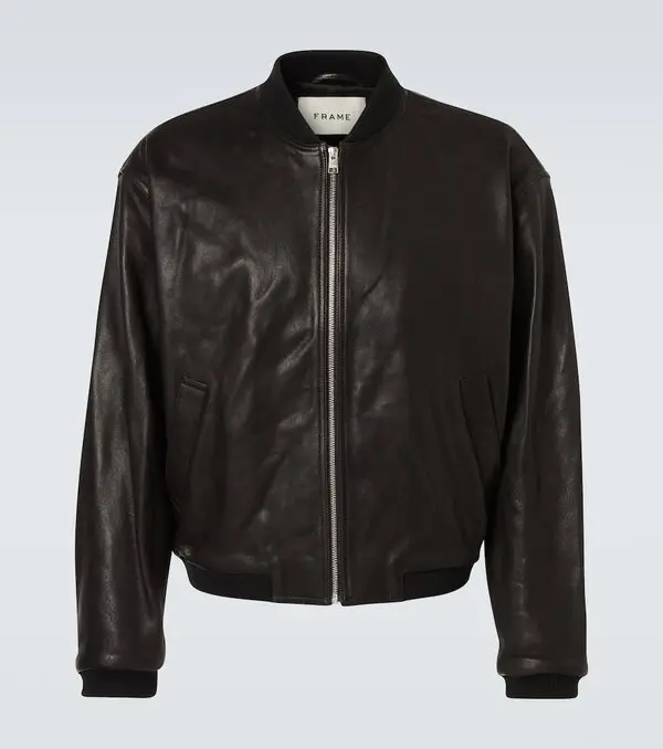 FRAME Leather Bomber Jacket - Black