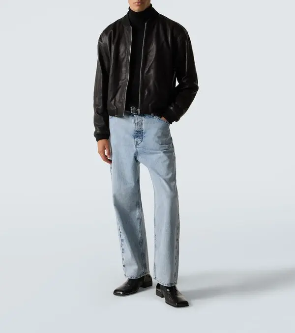 FRAME Leather Bomber Jacket - Black