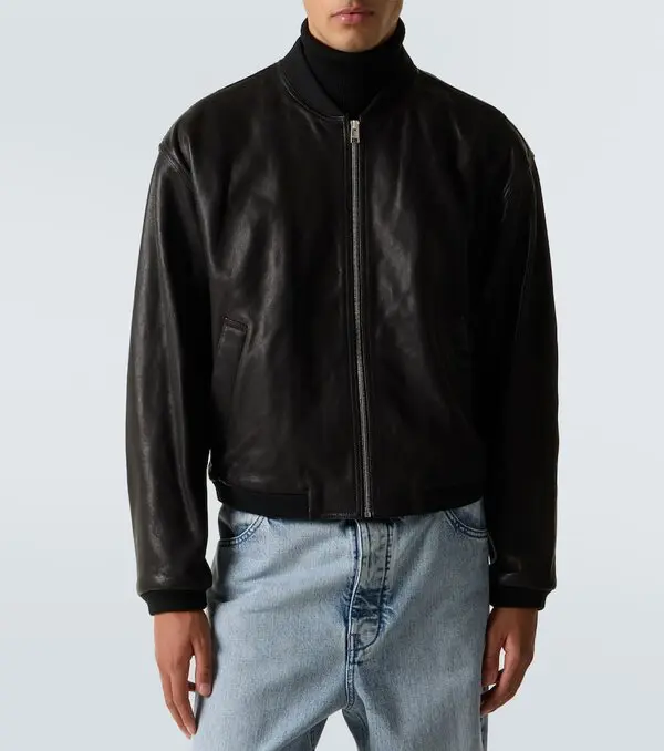 FRAME Leather Bomber Jacket - Black