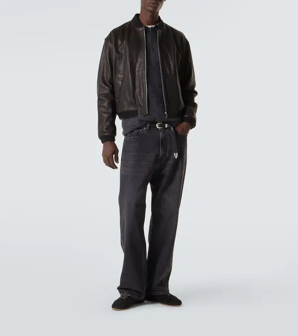 FRAME Leather Bomber Jacket - Black