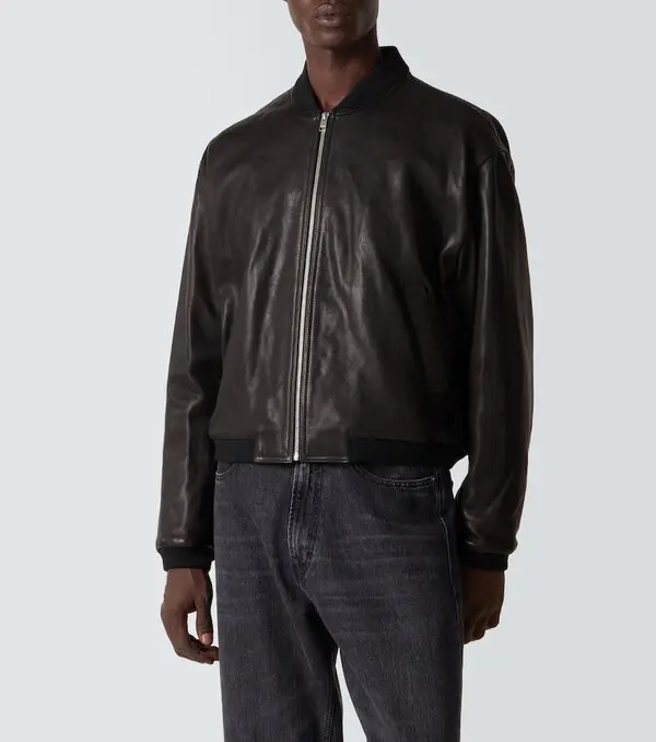 FRAME Leather Bomber Jacket - Black