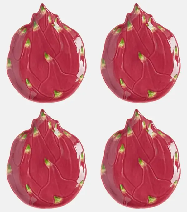 BORDALLO PINHEIRO Tropical Fruits Pitaya Set Of 4 Earthenware Dessert Plates - Pink