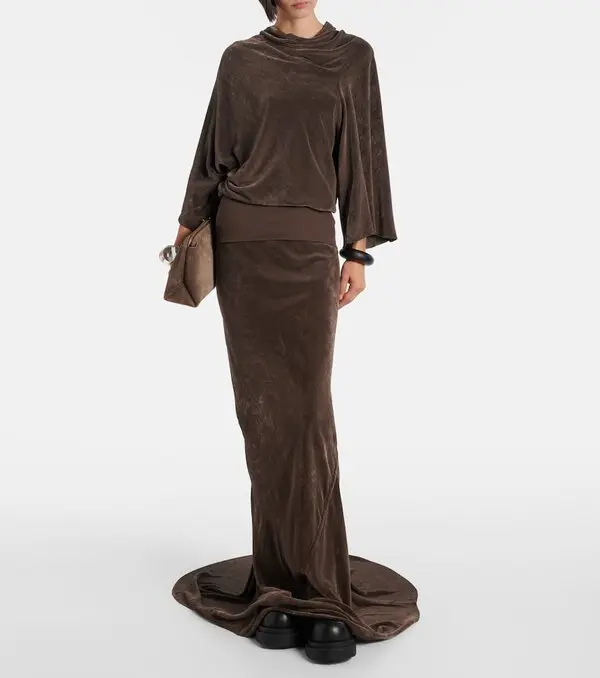 Rick Owens Coda Velvet Maxi Skirt - Brown
