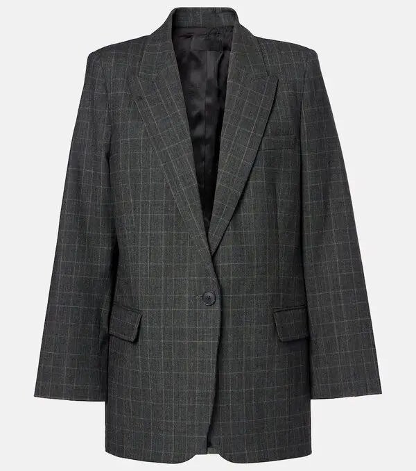 NILI LOTAN Diane Checked Wool-blend Blazer - Grey