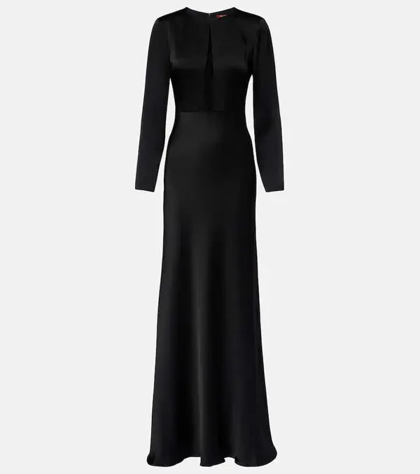 Max Mara Bird Satin Maxi Dress - Black - 40% Off | Editorialist
