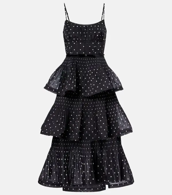 Zimmermann Polka-dot Tiered Midi Dress - Black
