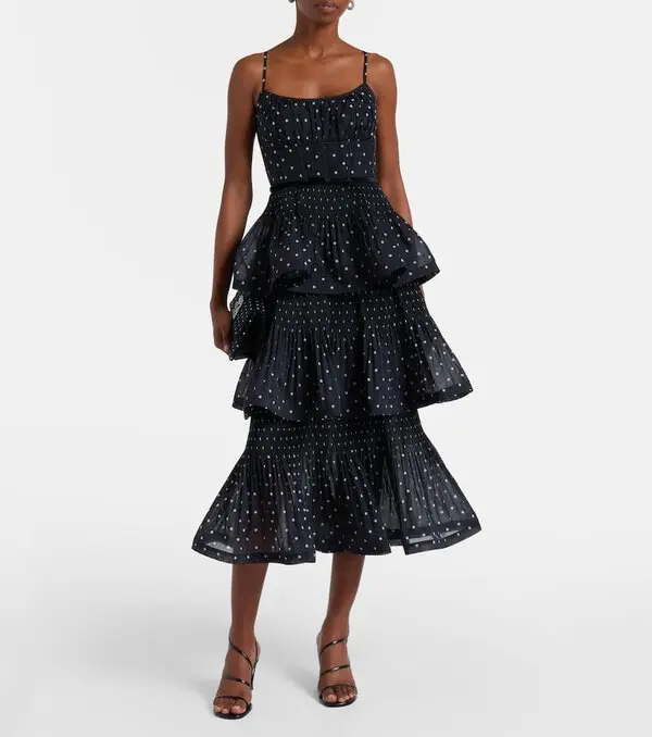 Zimmermann Polka-dot Tiered Midi Dress - Black