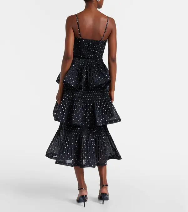 Zimmermann Polka-dot Tiered Midi Dress - Black