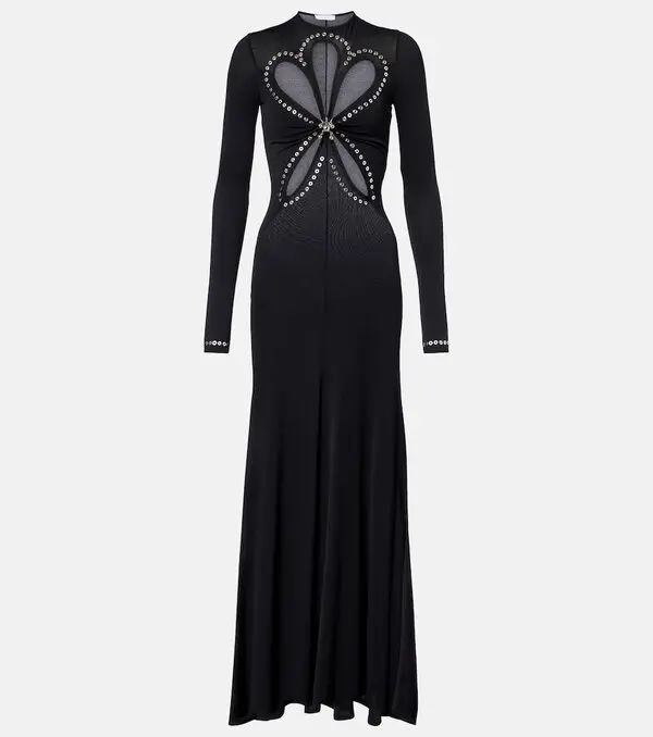Rabanne Cutout Embellished Jersey Maxi Dress - Black