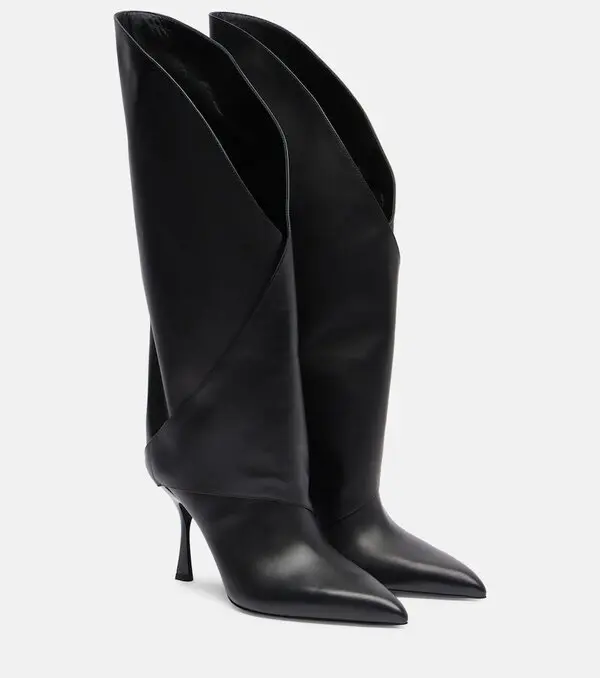 Balmain Twist 95 Leather Knee-high Boots - Black
