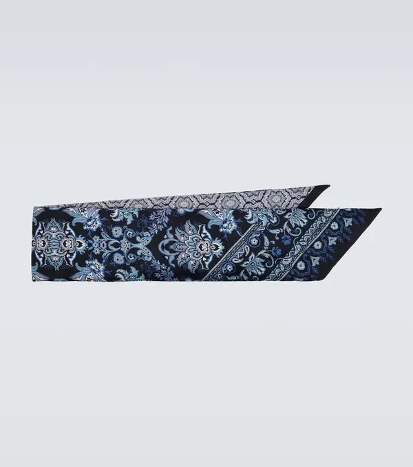 Etro Paisley Printed Silk Twill Scarf - Blue