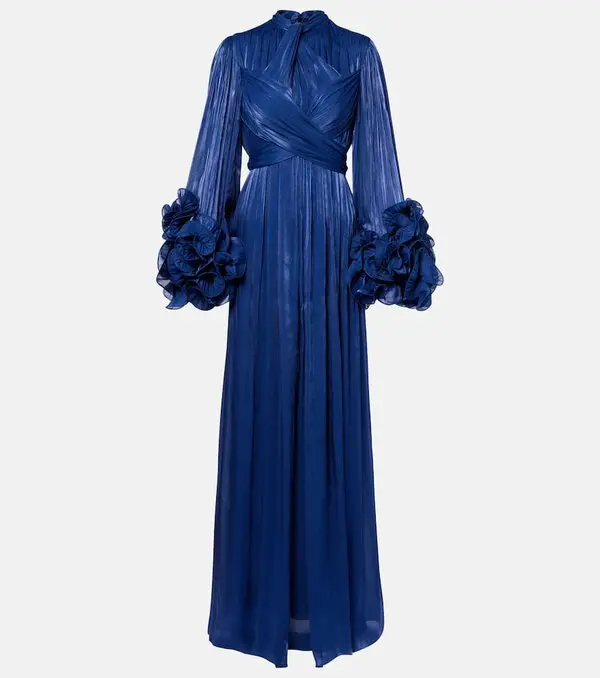 Costarellos Draped Ruffled Gown