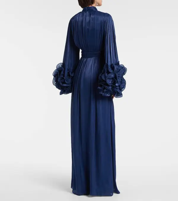 Costarellos Draped Ruffled Gown