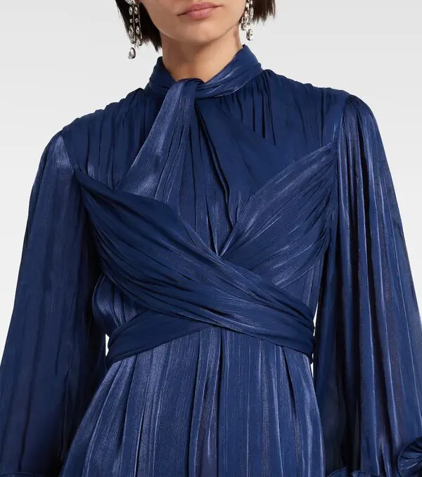 Costarellos Draped Ruffled Gown