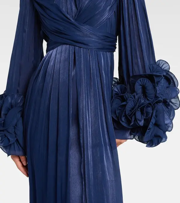 Costarellos Draped Ruffled Gown