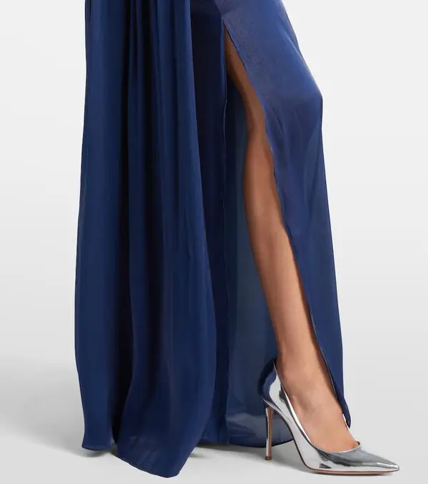 Costarellos Draped Ruffled Gown