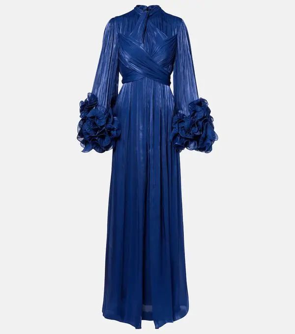 Costarellos Draped Ruffled Gown - Blue