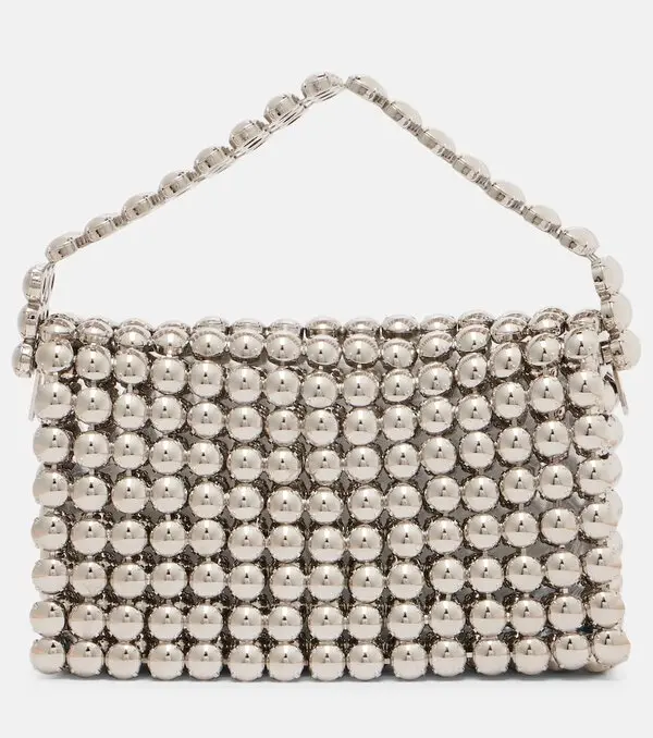 AQUAZZURA Cosmic Small Beaded Shoulder Bag - Silver