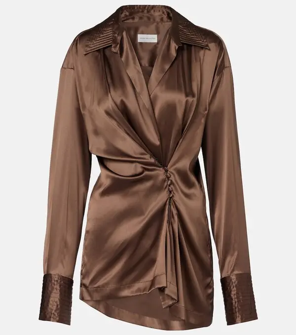 Dries Van Noten Draped Silk-blend Shirt - Brown