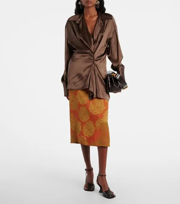 Dries Van Noten Draped Silk-blend Shirt - Brown