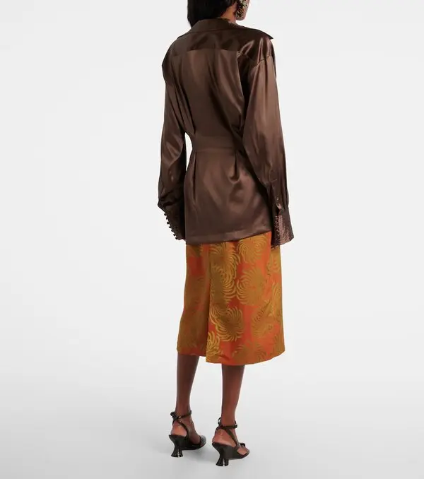 Dries Van Noten Draped Silk-blend Shirt - Brown