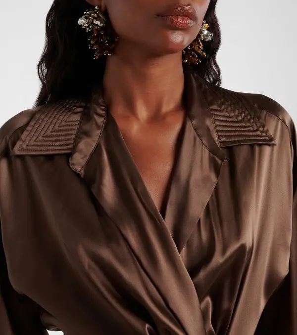 Dries Van Noten Draped Silk-blend Shirt - Brown