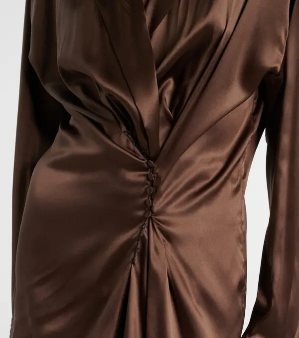 Dries Van Noten Draped Silk-blend Shirt - Brown
