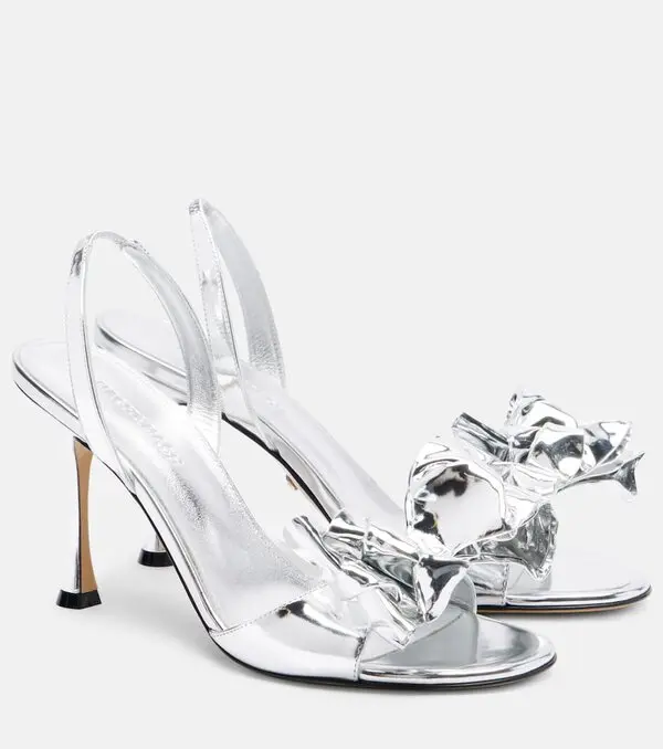 Mach & Mach Le Cadeau 95 Mirrored Leather Sandals - Silver